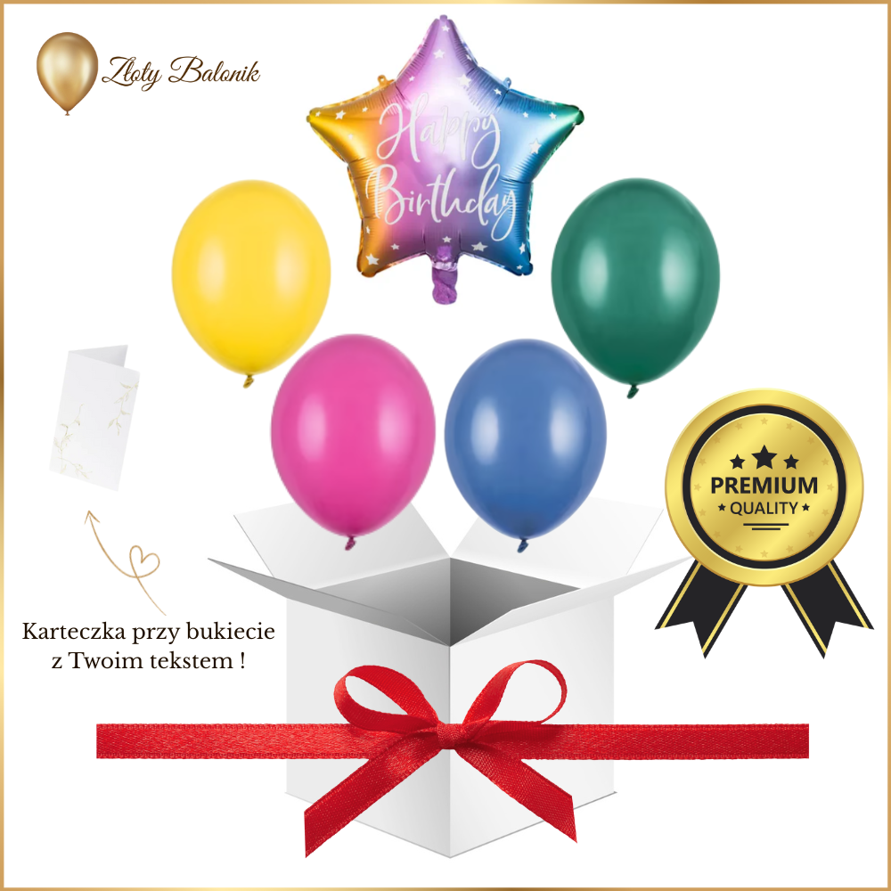 Balony z Helem w Pudełku Prezentowym – Złoty Balonik
